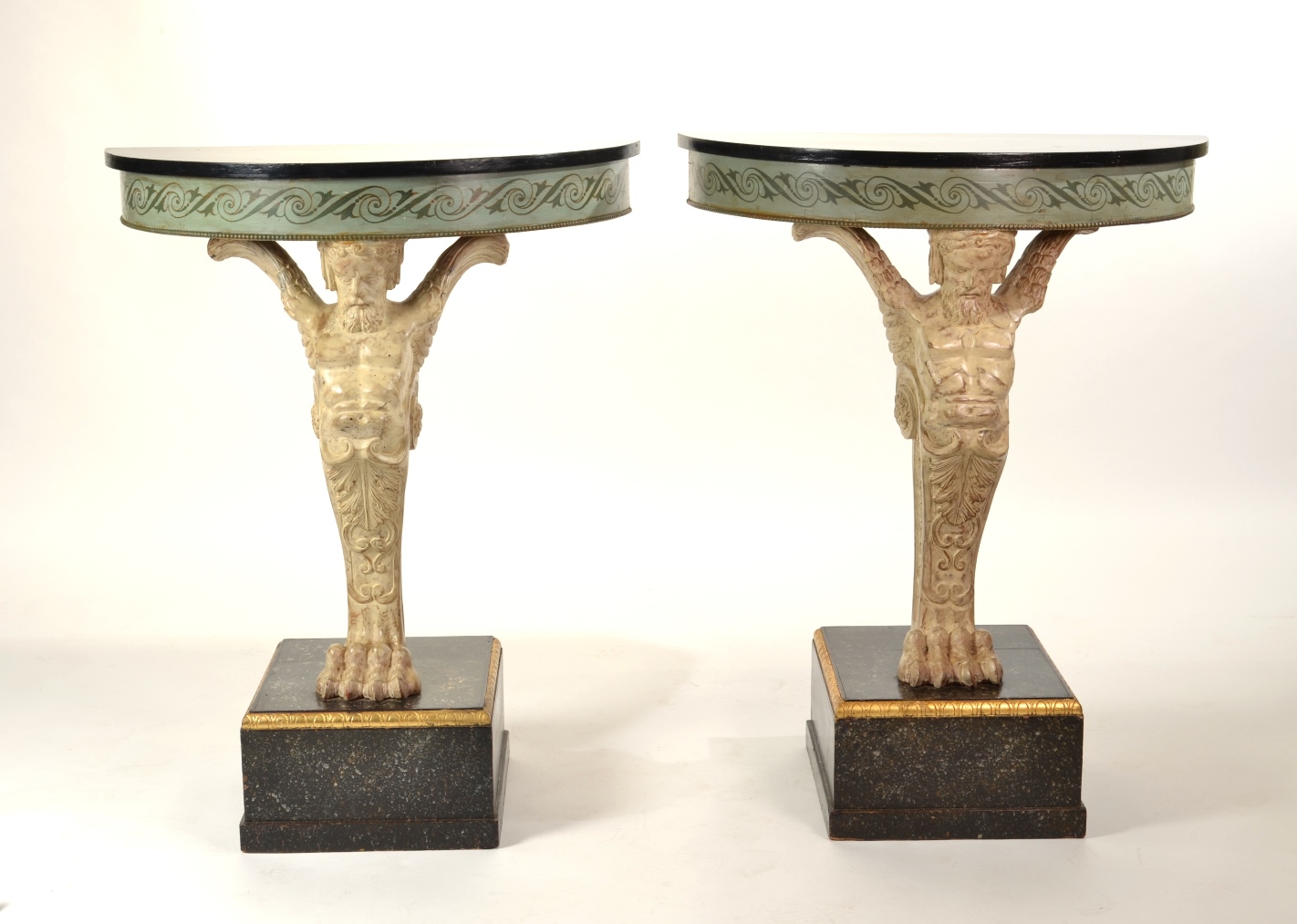 Robert Morrissey Antiques: Pair of Carved and Painted Demilune Console ...