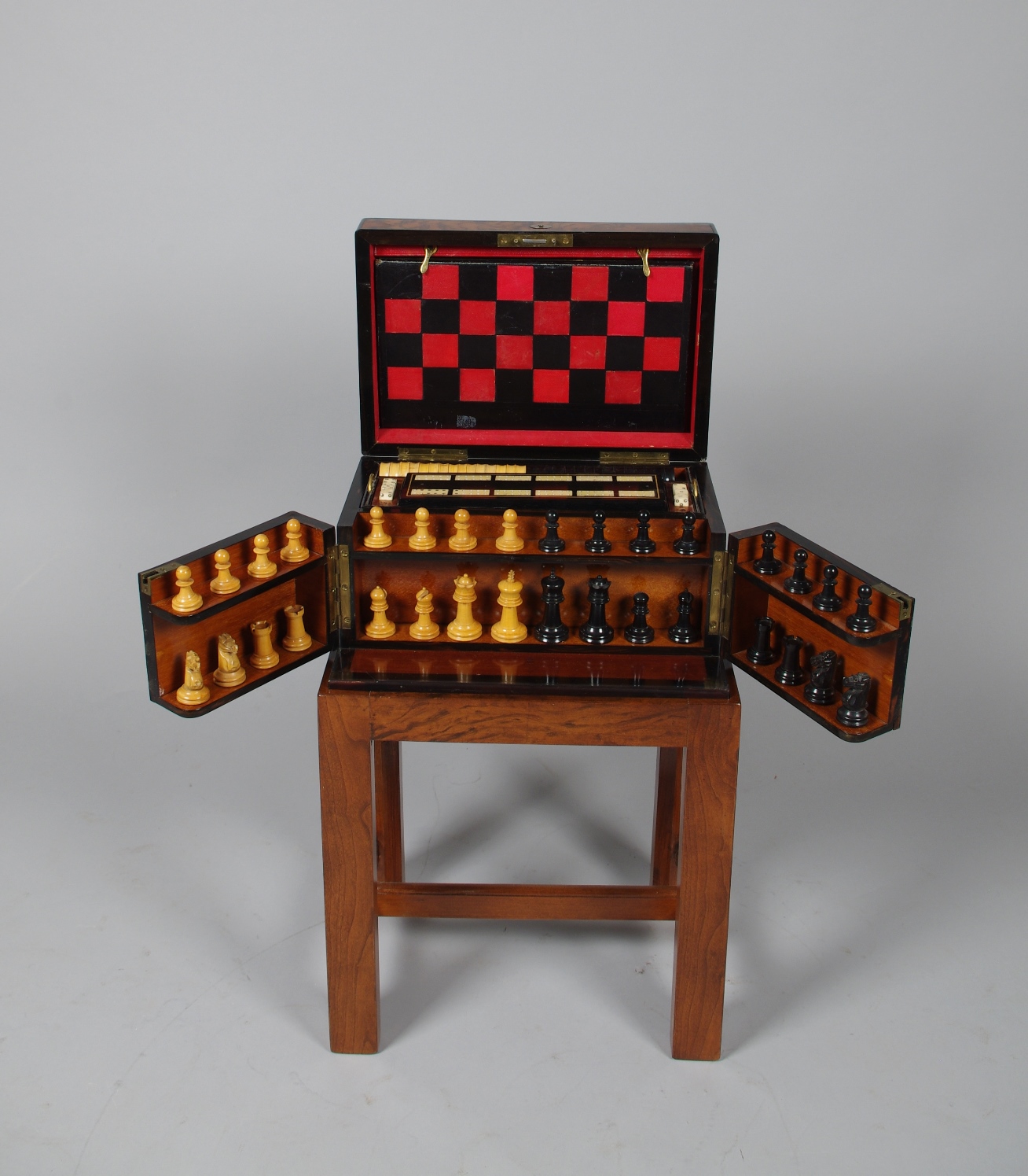 Robert Morrissey Antiques: Fine Figured Walnut Games Box on Stand