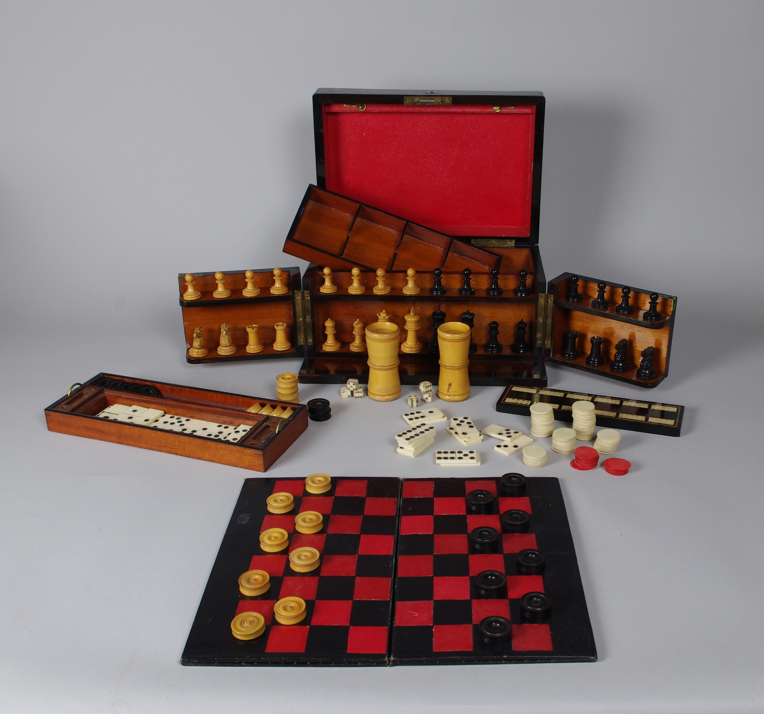 Robert Morrissey Antiques: Fine Figured Walnut Games Box on Stand