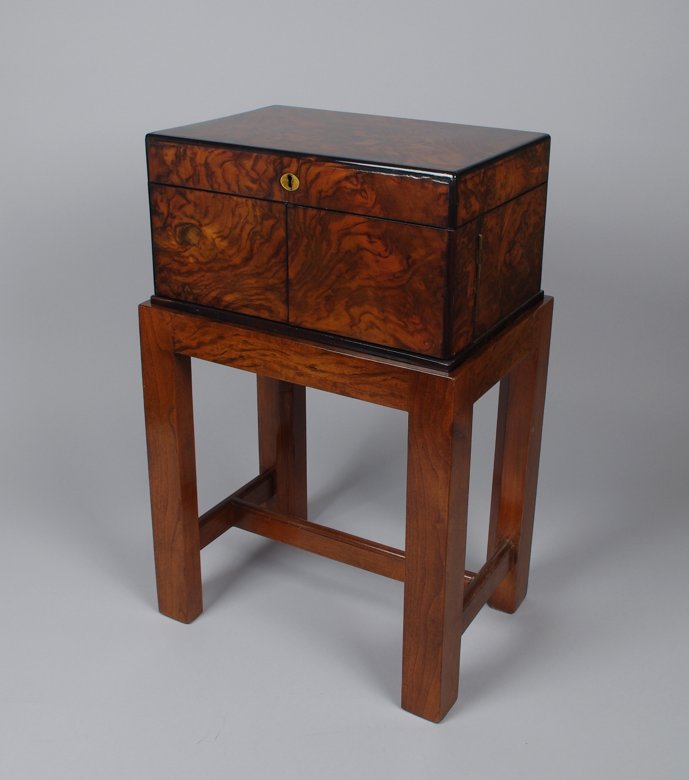 Robert Morrissey Antiques: Fine Figured Walnut Games Box on Stand